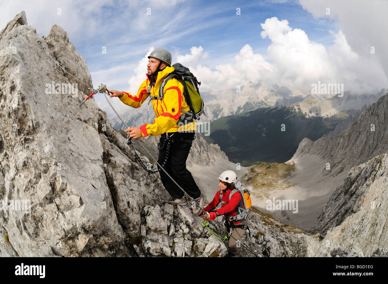 Climbers, Innsbrucker Klettersteig via ferrata, Karwendelgebirge ...