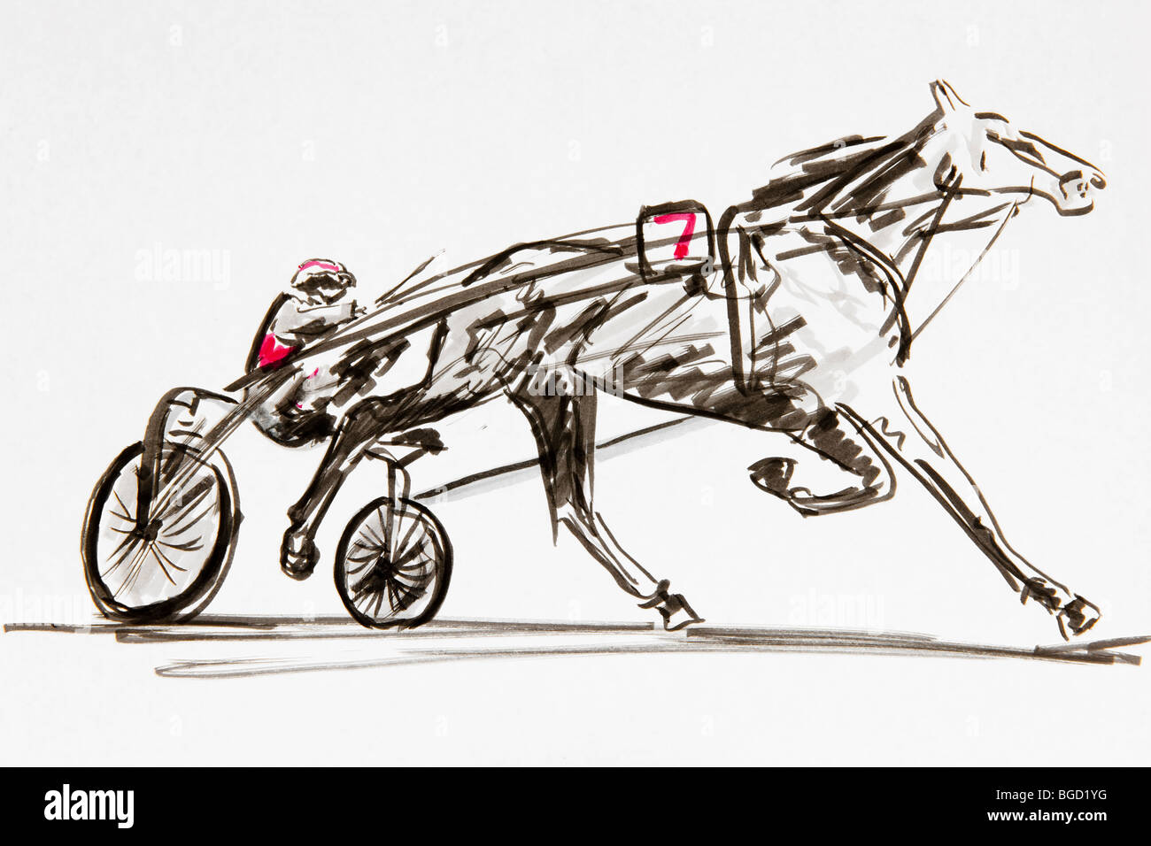 Trotting race, drawing, artist Gerhard Kraus, Kriftel Stock Photo - Alamy