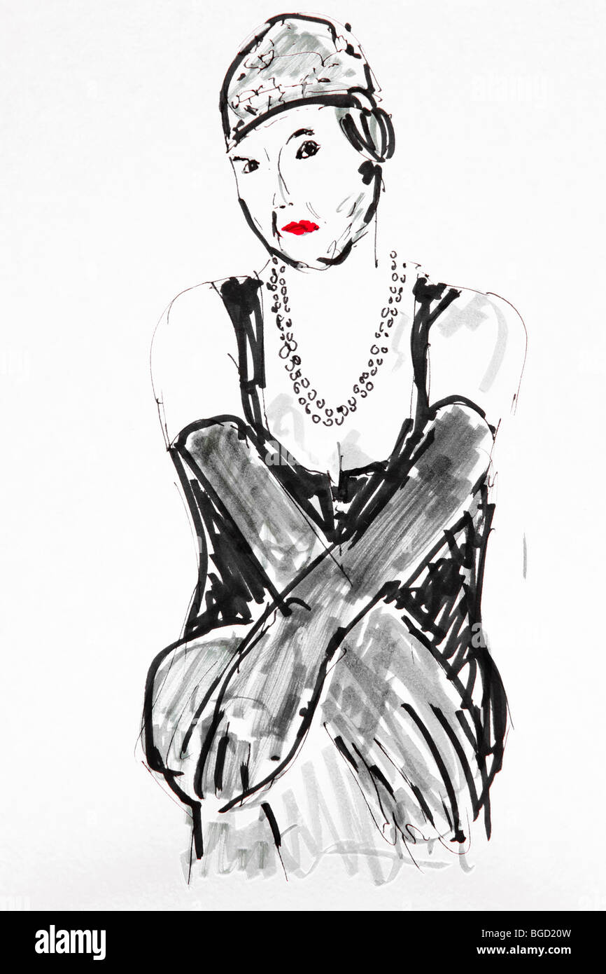 Portrait of a woman, style of the 20s, drawing, artist Gerhard Kraus ...