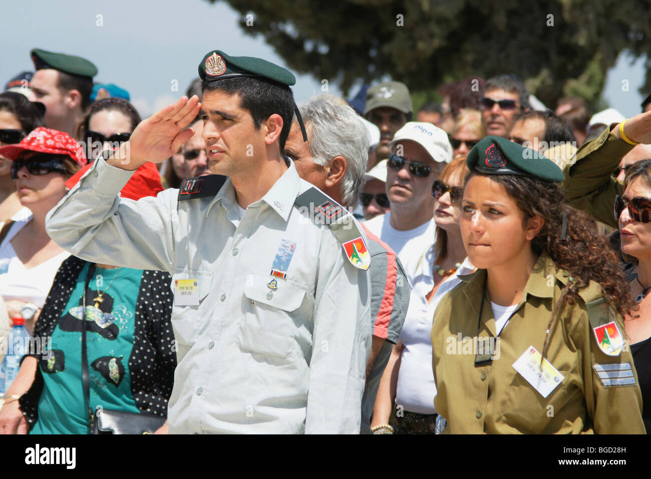 Israel. Soldiers during a gun salute at a memorial day ceremony at the ...