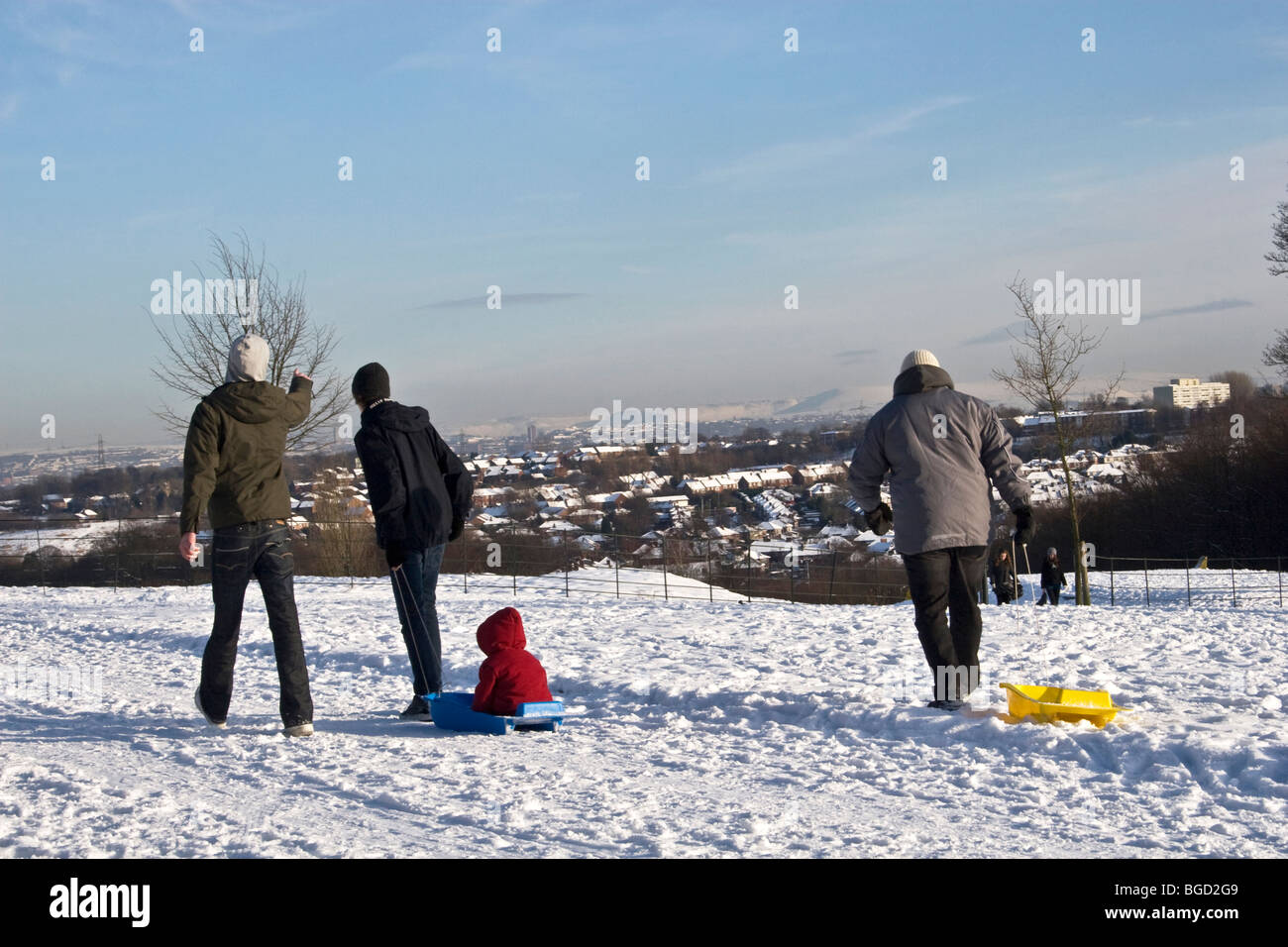 Snow and sledging, Heaton Park, Manchester, UK Stock Photo - Alamy