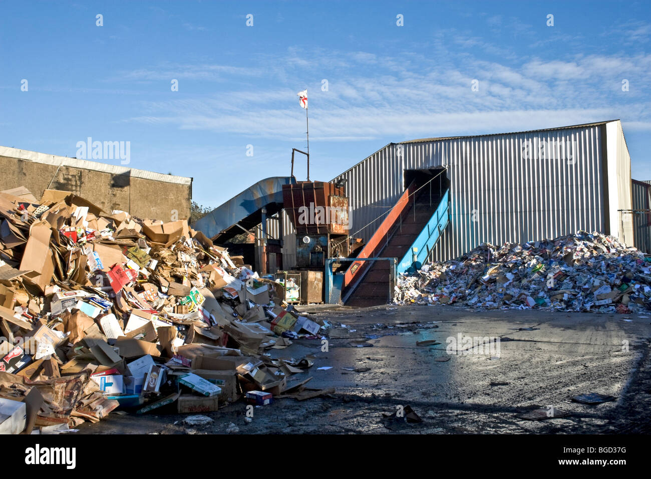 Cardboard and waste paper recycling site, baling shed, Bury, Greater ...