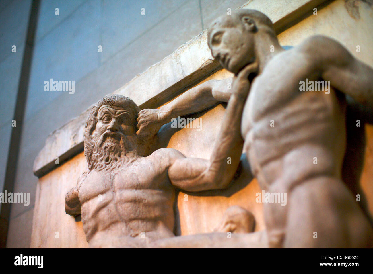 Details of the sculpted panels or meotopes from The Parthenon showing ...