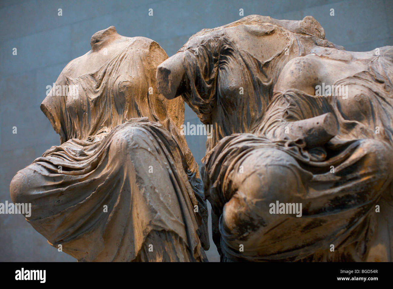 Pediment sculpture from The Parthenon known as The Elgin Marbles on display at the British ...