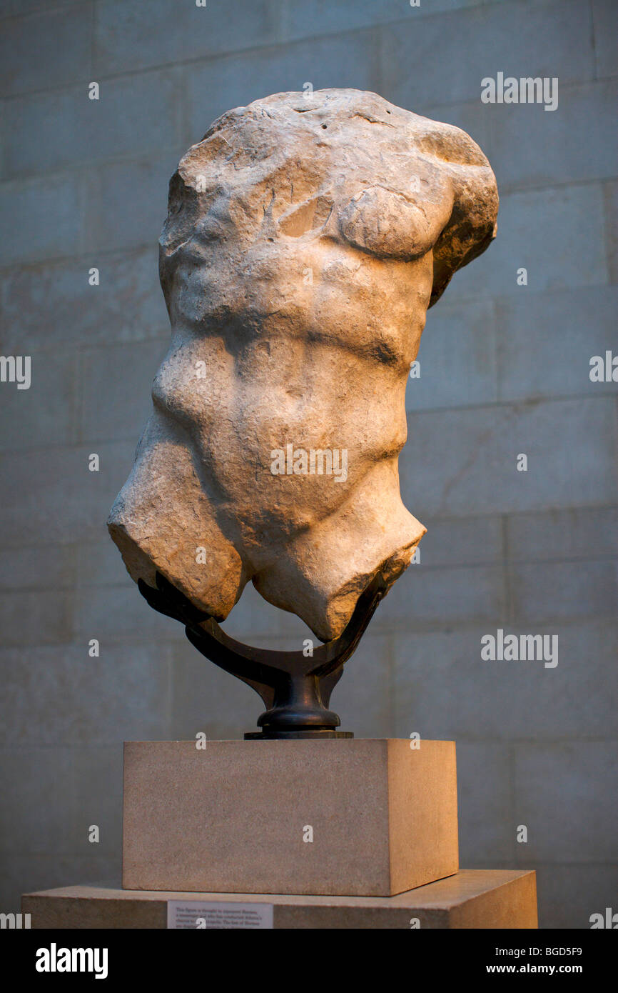 Pediment sculpture from The Parthenon known as The Elgin Marbles on display at the British ...