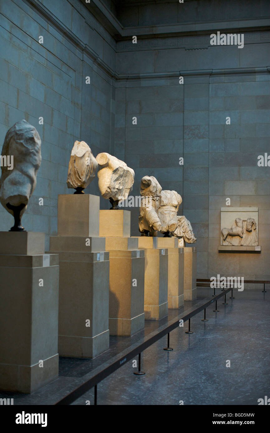 Pediment sculpture from The Parthenon known as The Elgin Marbles on display at the British ...