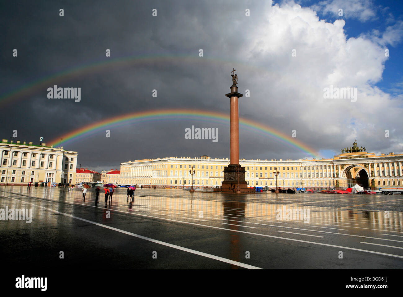 Rainbow over the Alexander Column at Palace Square in Saint Petersburg ...