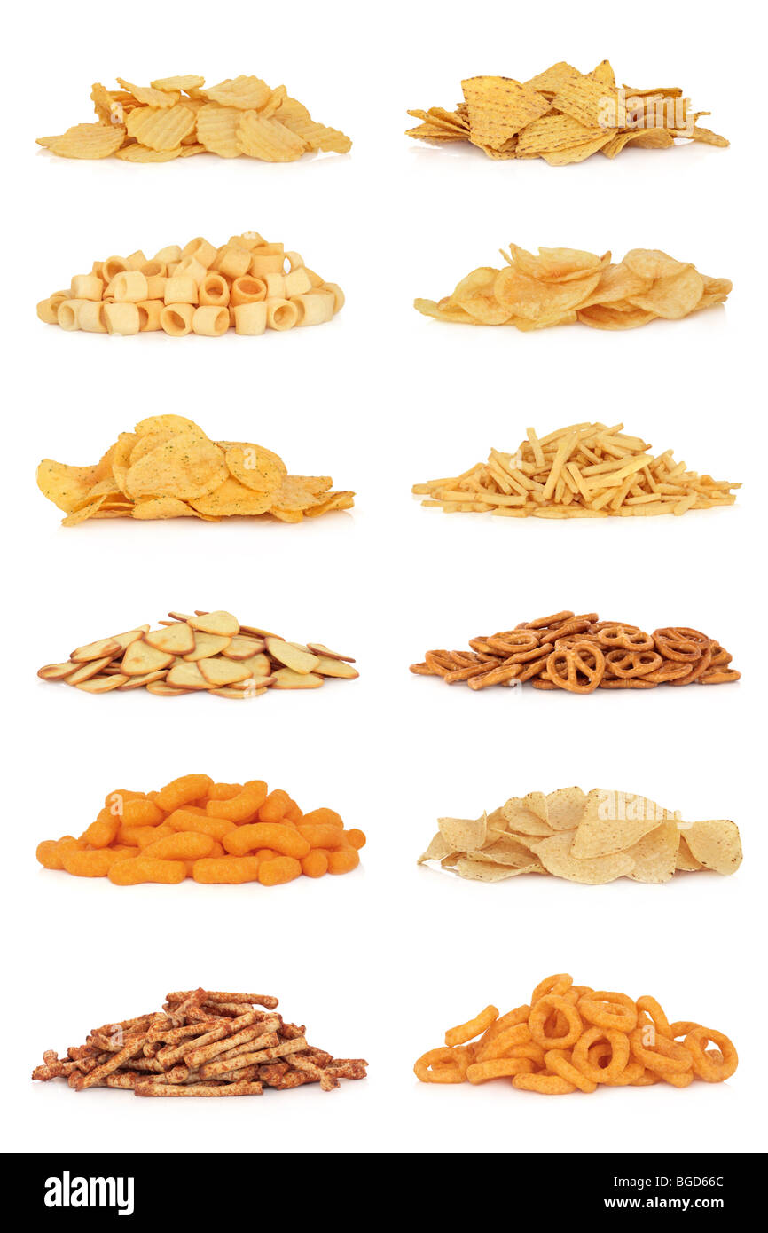 Junk food snack collection, isolated over white background Stock Photo ...