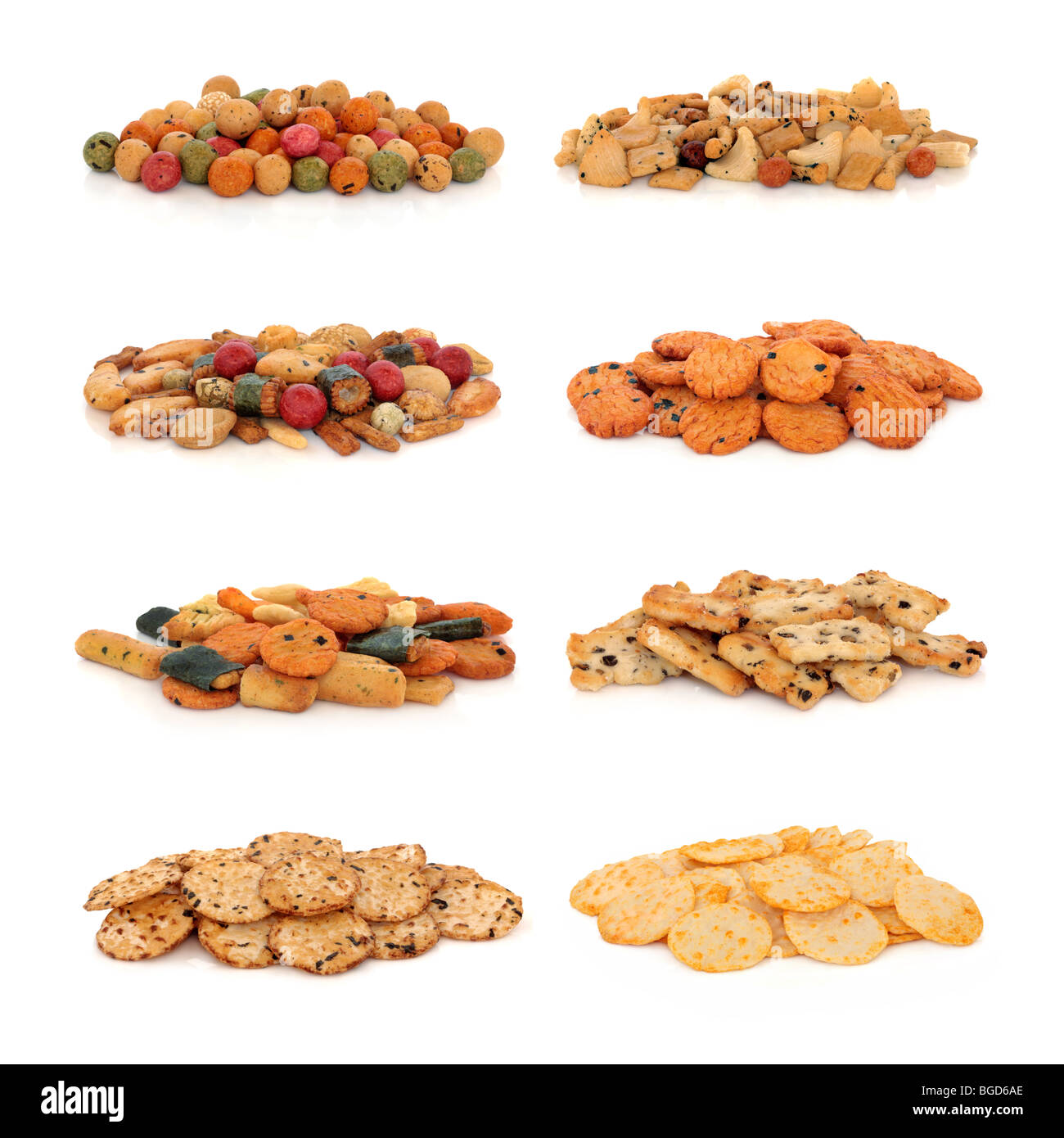 Japanese rice cracker selection isolated over white background Stock ...