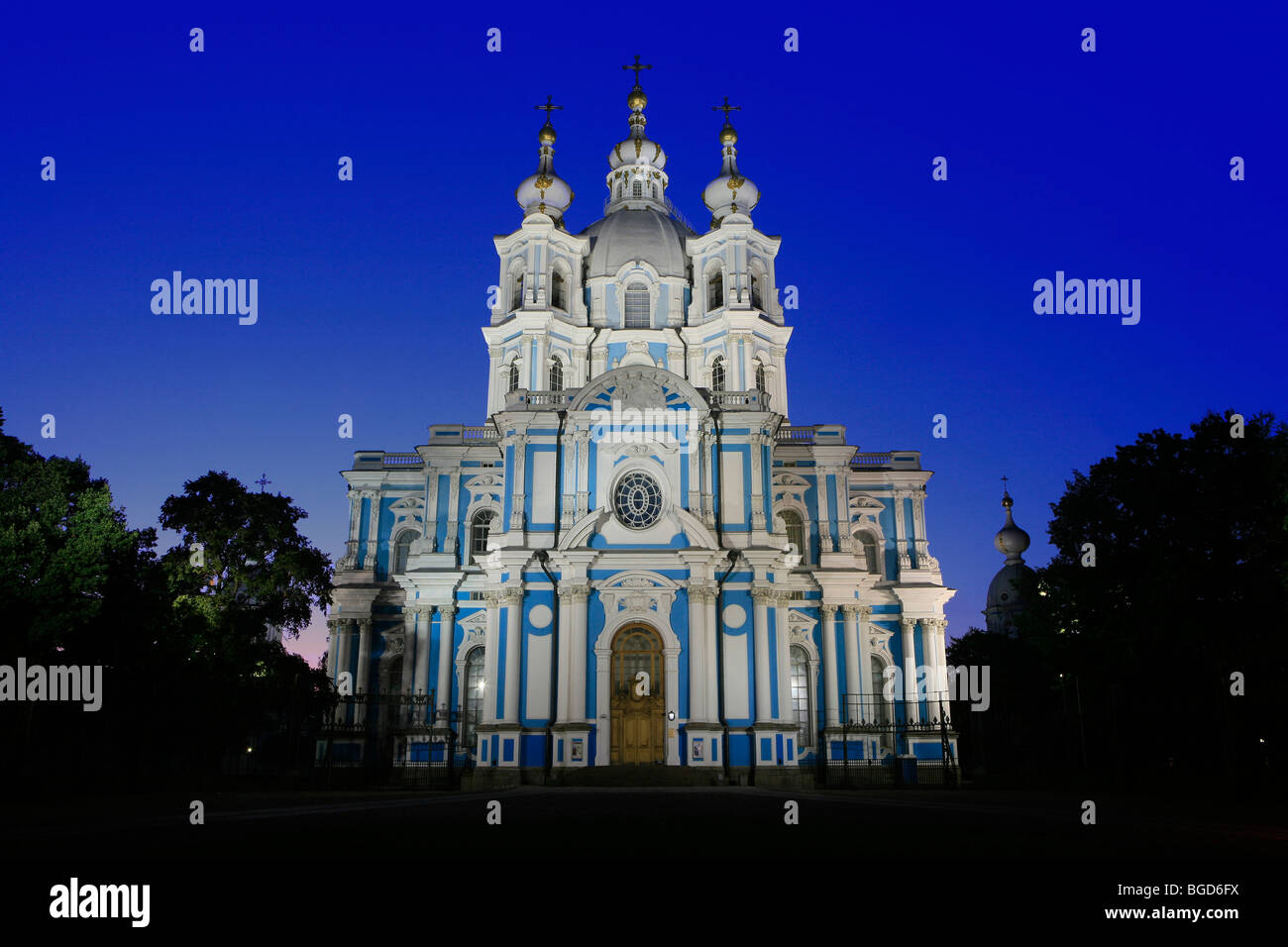 The 18th century late Baroque Cathedral of the Smolny Convent at dawn ...