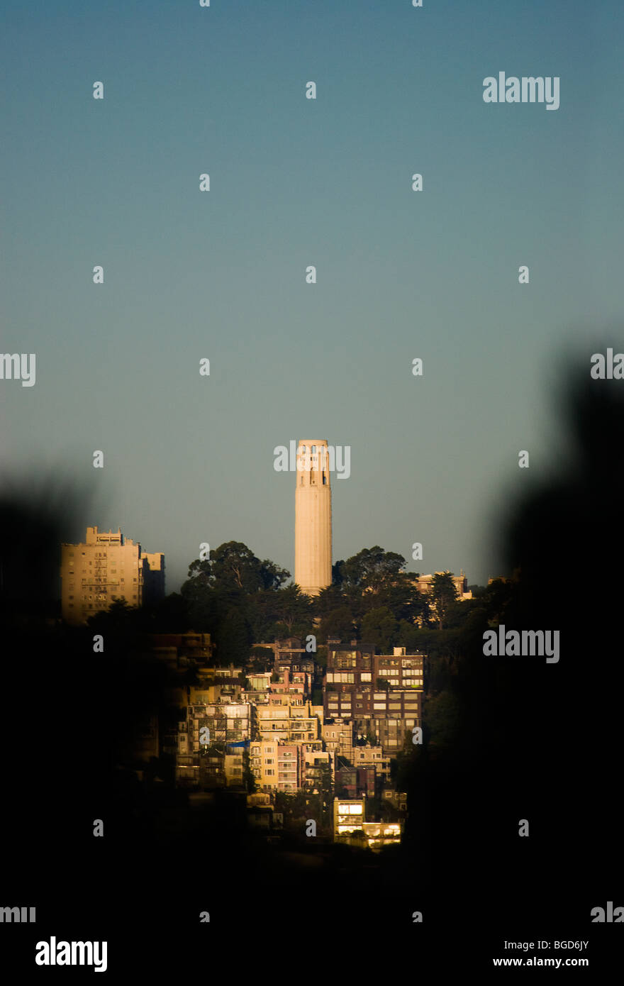 Coit tower sits atop Telegraph Hill, San Francisco, California, USA ...