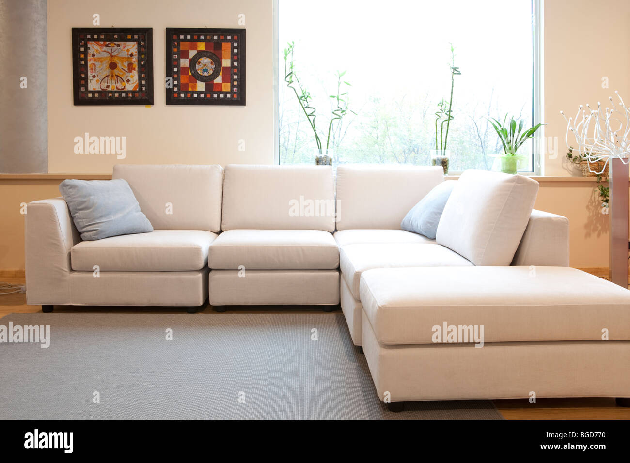White modern squared design sofa Stock Photo - Alamy