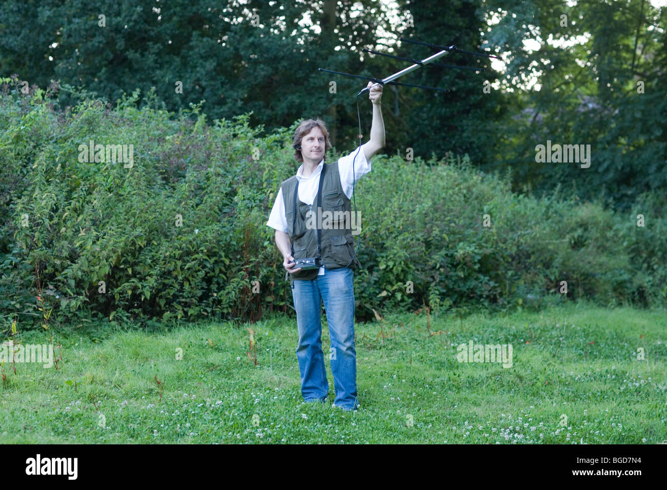 Bat Researcher using detecting surveillance equipment to locate ...