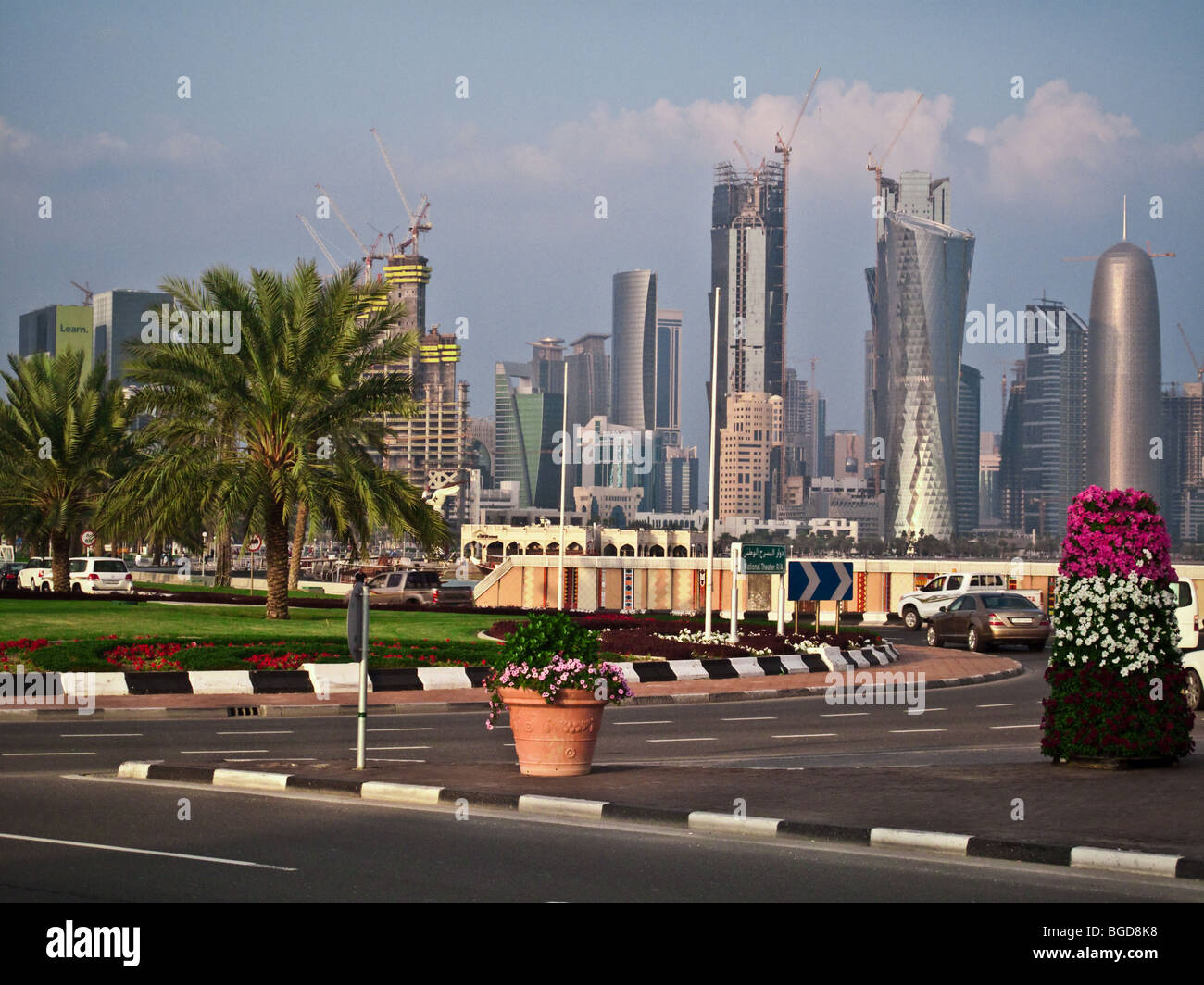 Doha Qatar Middle East UAE United Arab Emirates city skyline palm tree ...