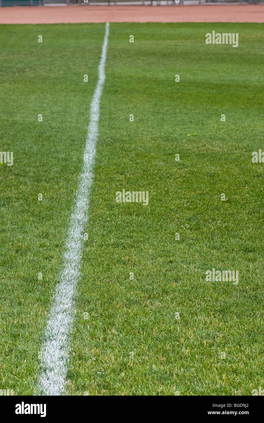 Looking down the first base line towards home plate of a baseball ...