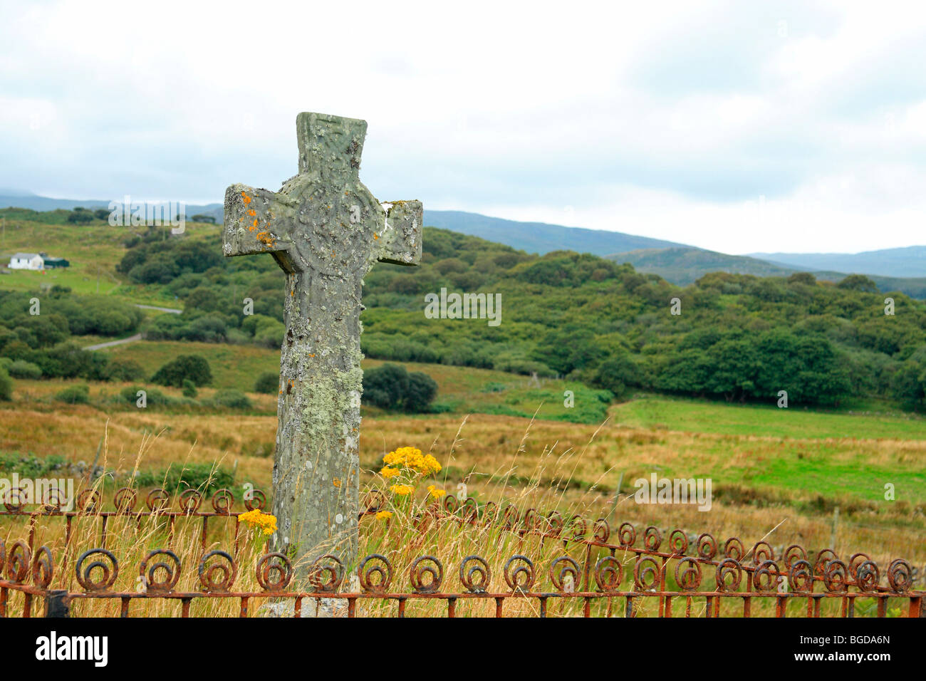 Cross near former parish church of Kildalton, Islay, Hebrides, Scotland ...