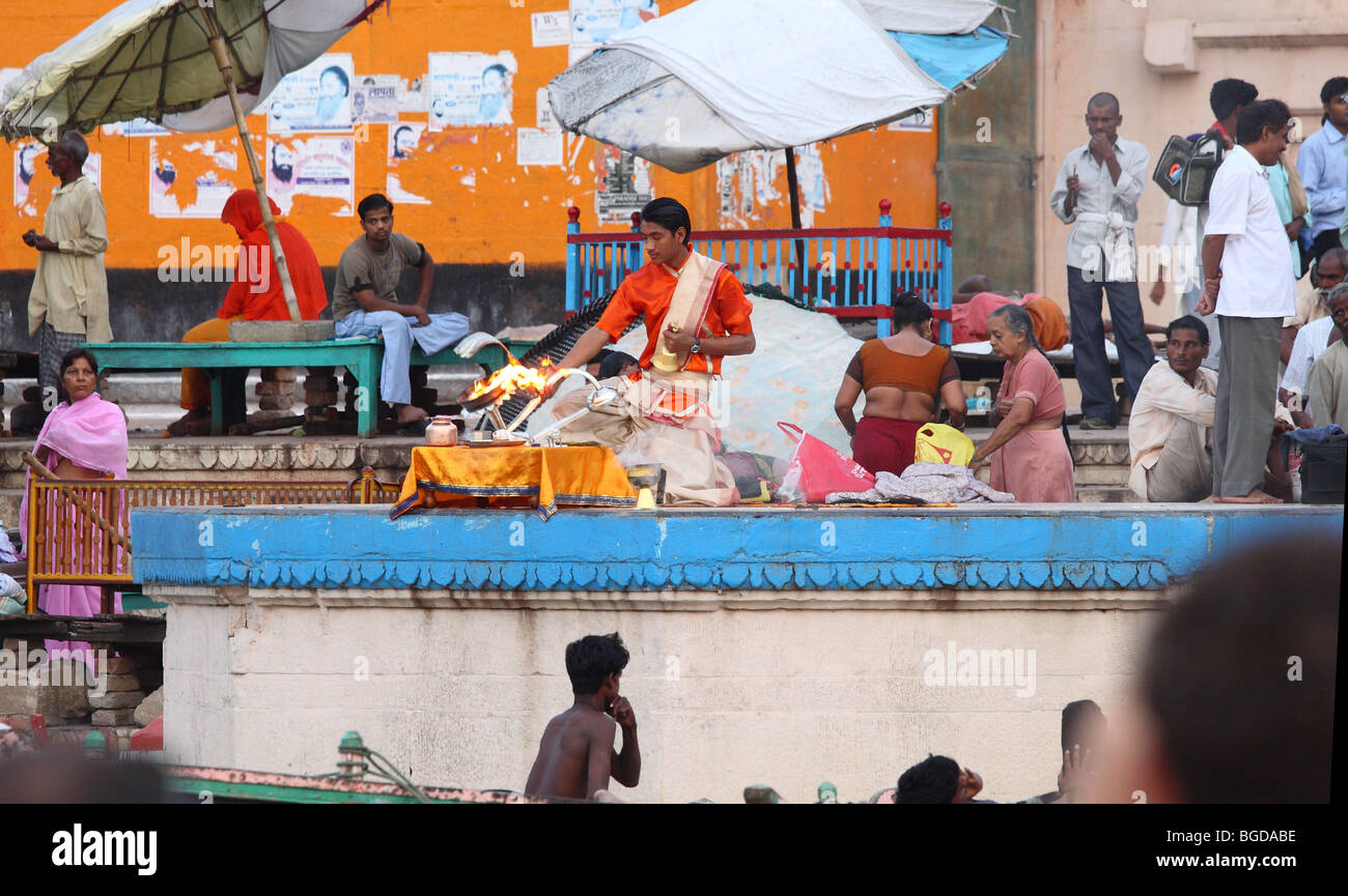 religion cerimony in varanasi india, near gange river Stock Photo - Alamy
