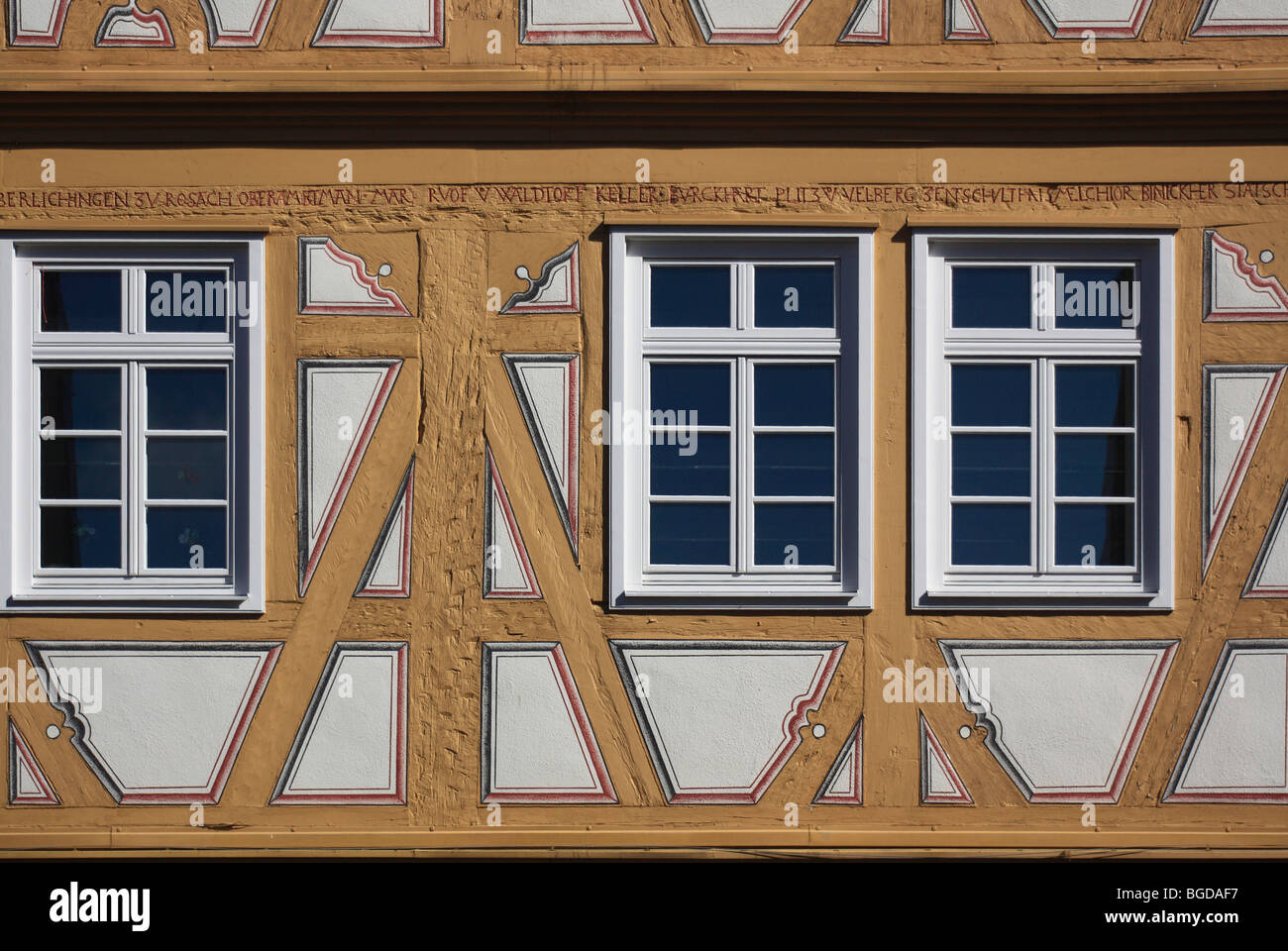 Town hall, detail of the half timber, Moeckmuehl, Baden-Wuerttemberg ...