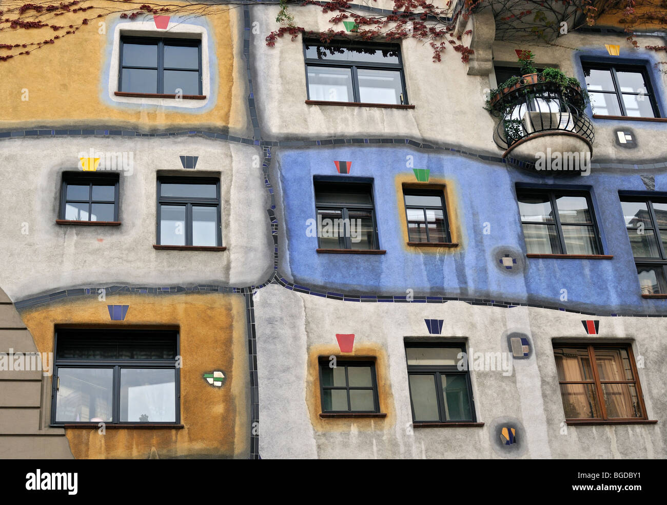 Detail of Colorful Facade of Hundertwasser House (Hundertwasserhaus ...