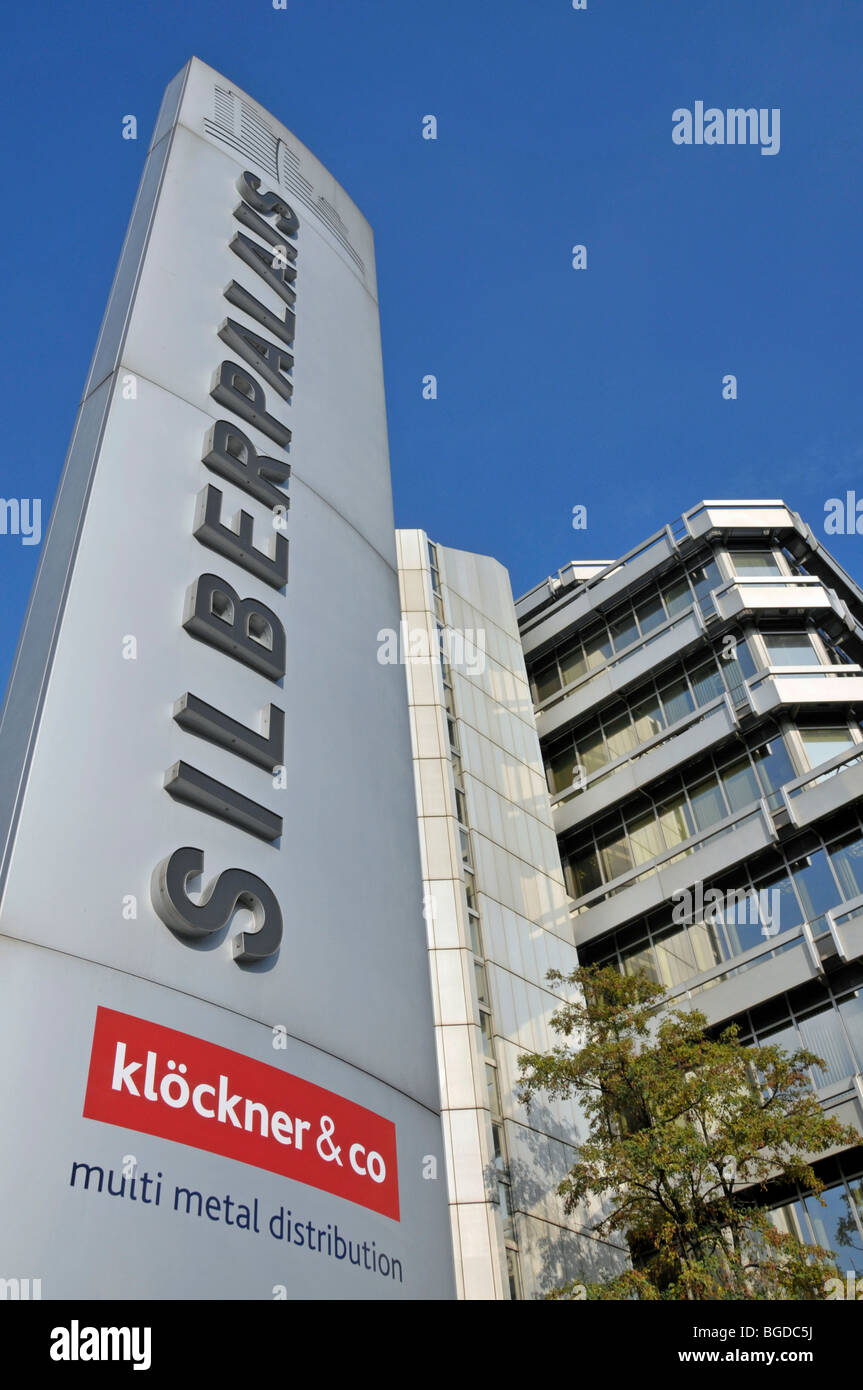 Company sign at the headquarters of the steel trading company Kloeckner ...