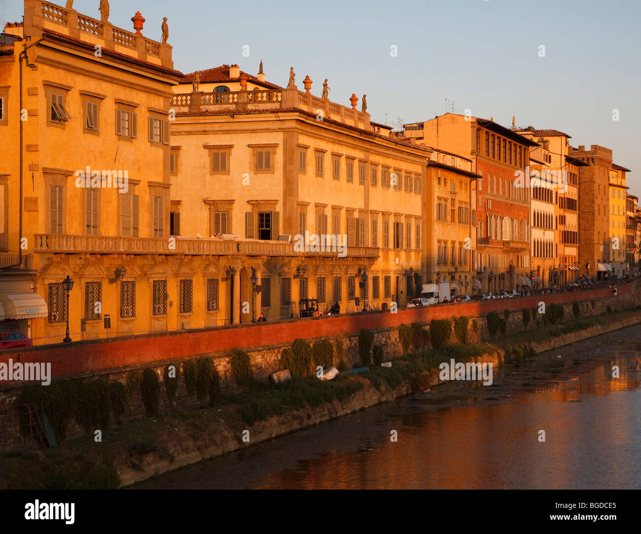 Buildings along Lungarno Acciaioli street in Florence at sunset Stock ...