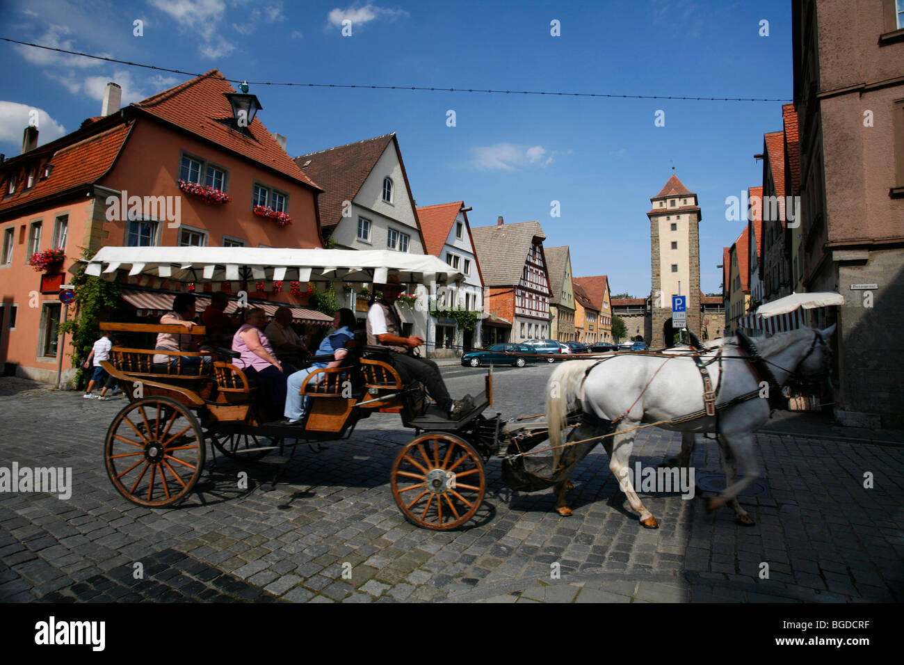 Coach at the Galgengasse lane with the Galgentor gallows gate, historic ...