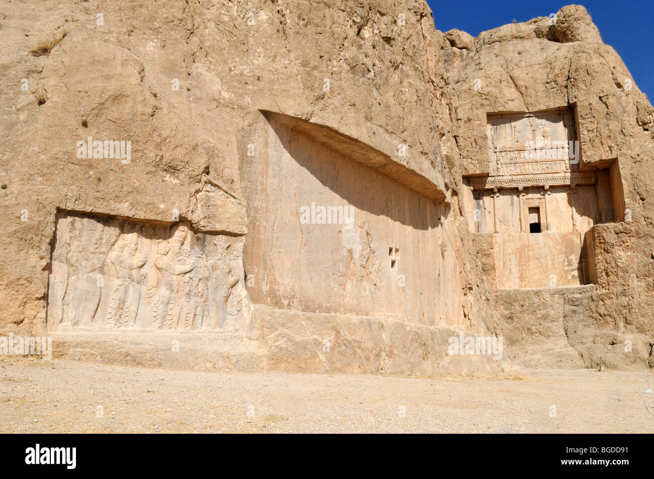 King Narseh relief and royal tomb of Xerxes I. at the Achaemenid burial ...