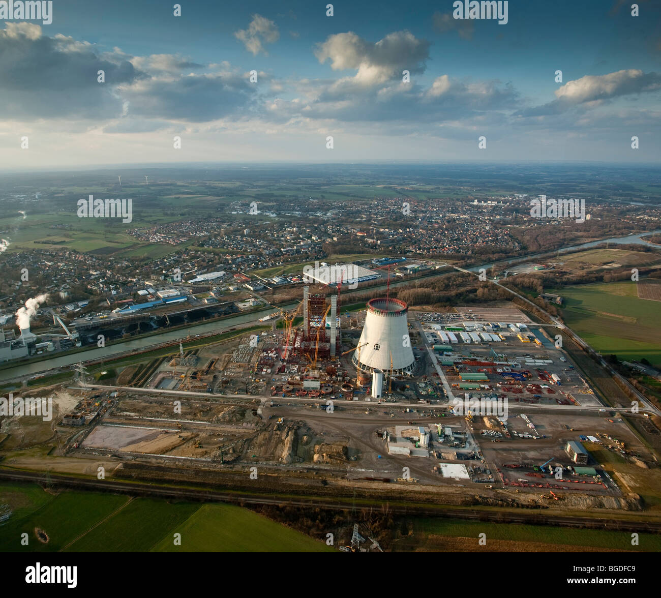 Aerial photo, coal power plant, building freeze, EON Kraftwerk Datteln ...