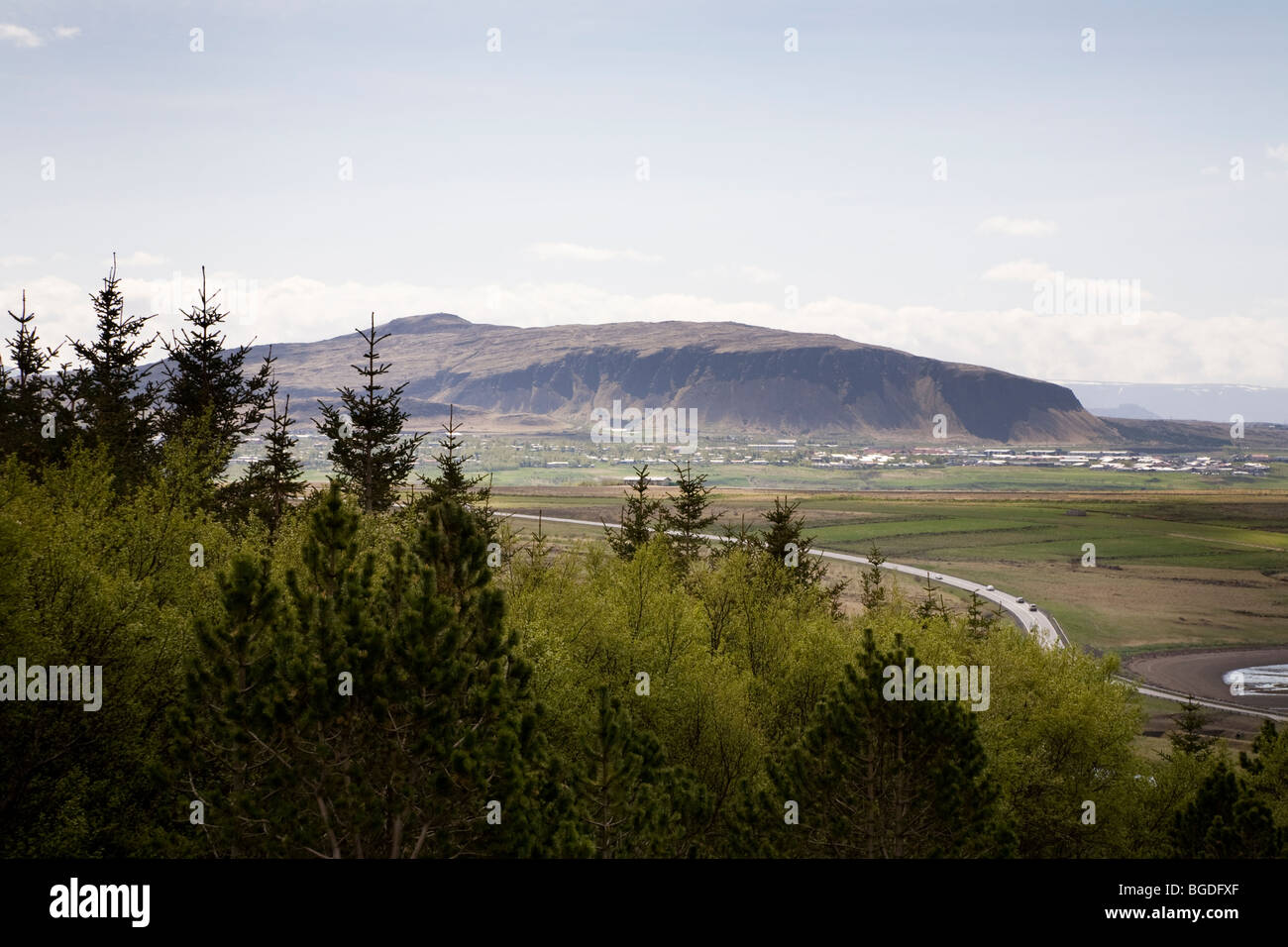 Mosfellsbaer town and Mt. Ulfarsfell, Southwest Iceland Stock Photo - Alamy