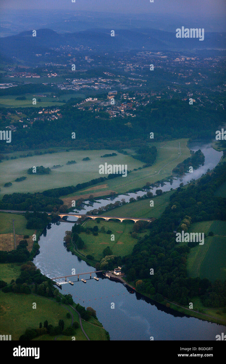 Aerial photo, Ruhr river, Ruhrtal valley, Hattingen, Ruhrgebiet region ...