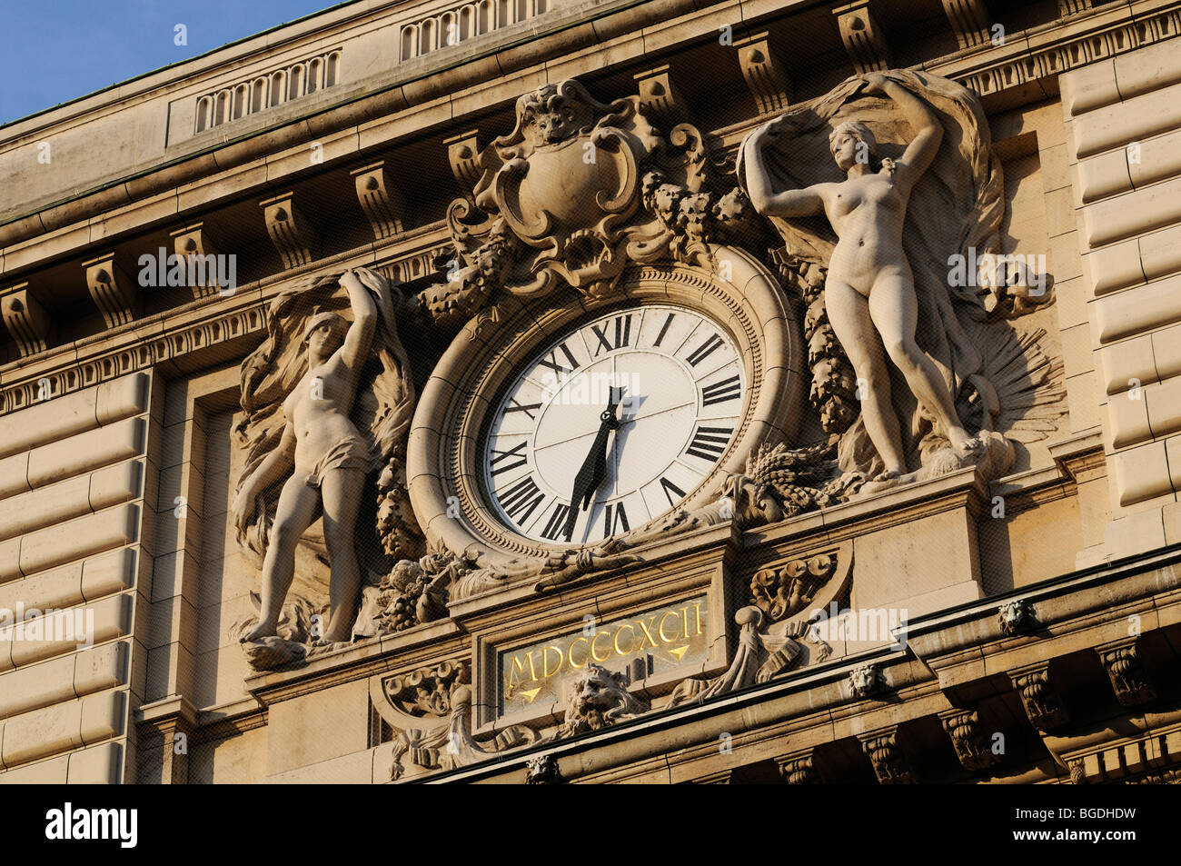 Train station building, neo-classical facade with clock, Geneva, Canton ...