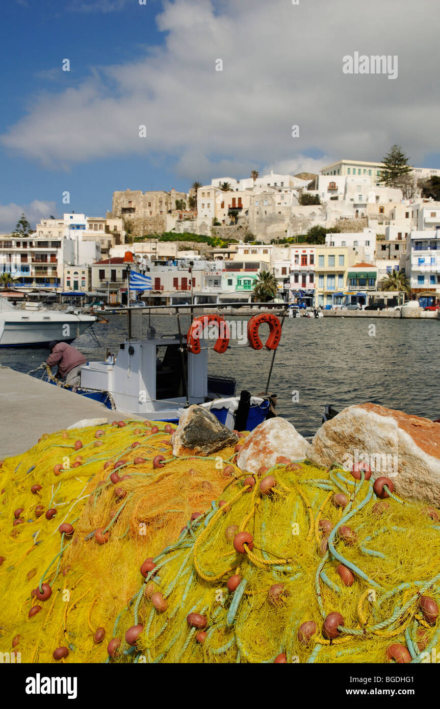 Port and old town quarter Castro, Naxos, Cyclades, Greece, Europe Stock ...