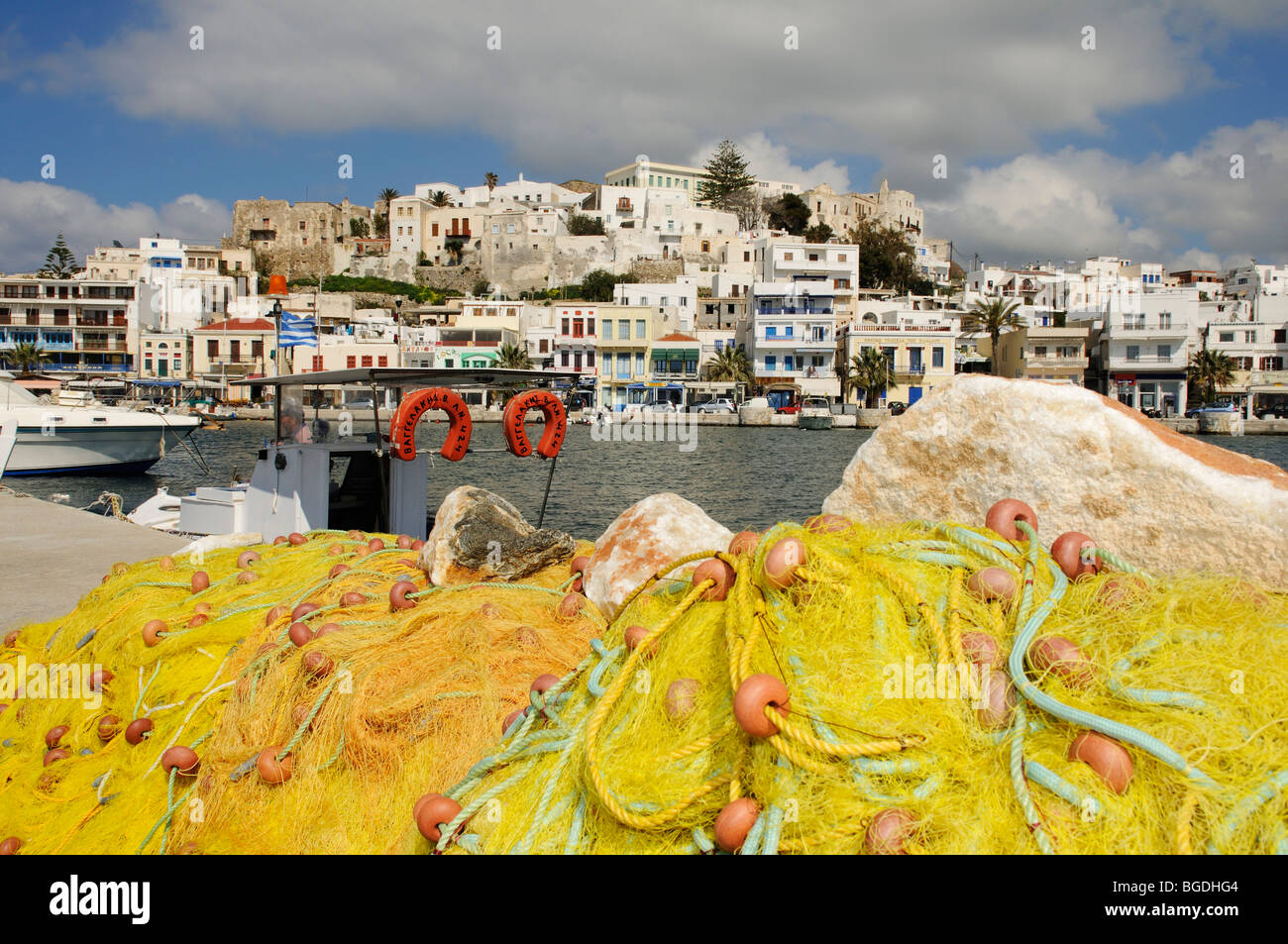 Port and old town quarter Castro, Naxos, Cyclades, Greece, Europe Stock ...
