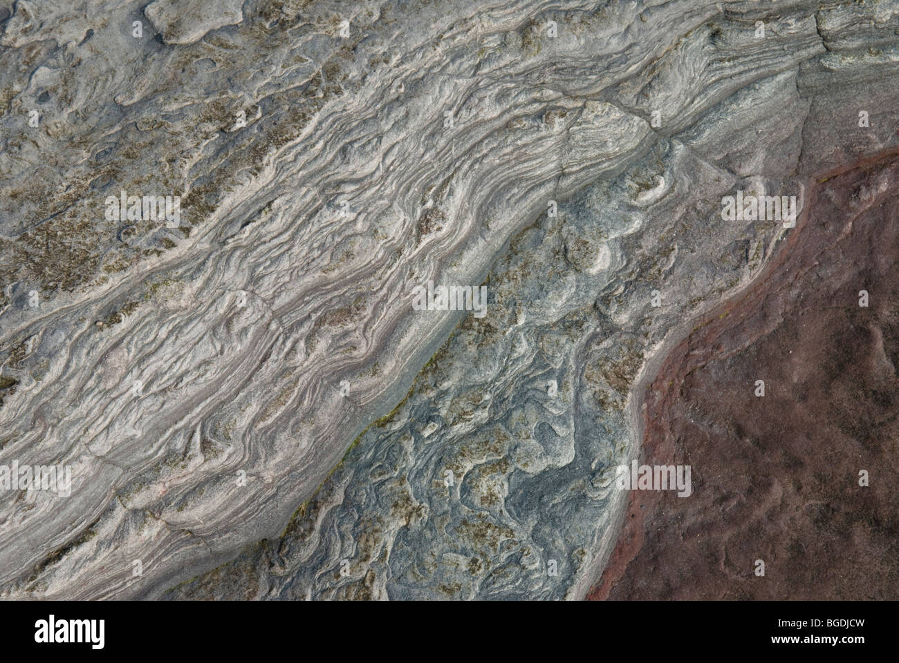 artistic creative abstract strata and patterns on rocks on the beach ...
