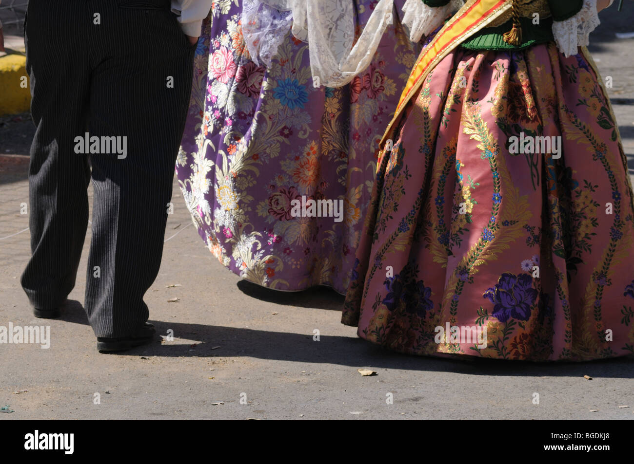 Detail of traditional Fallero and Fallera Costume. "Les Falles" (in ...