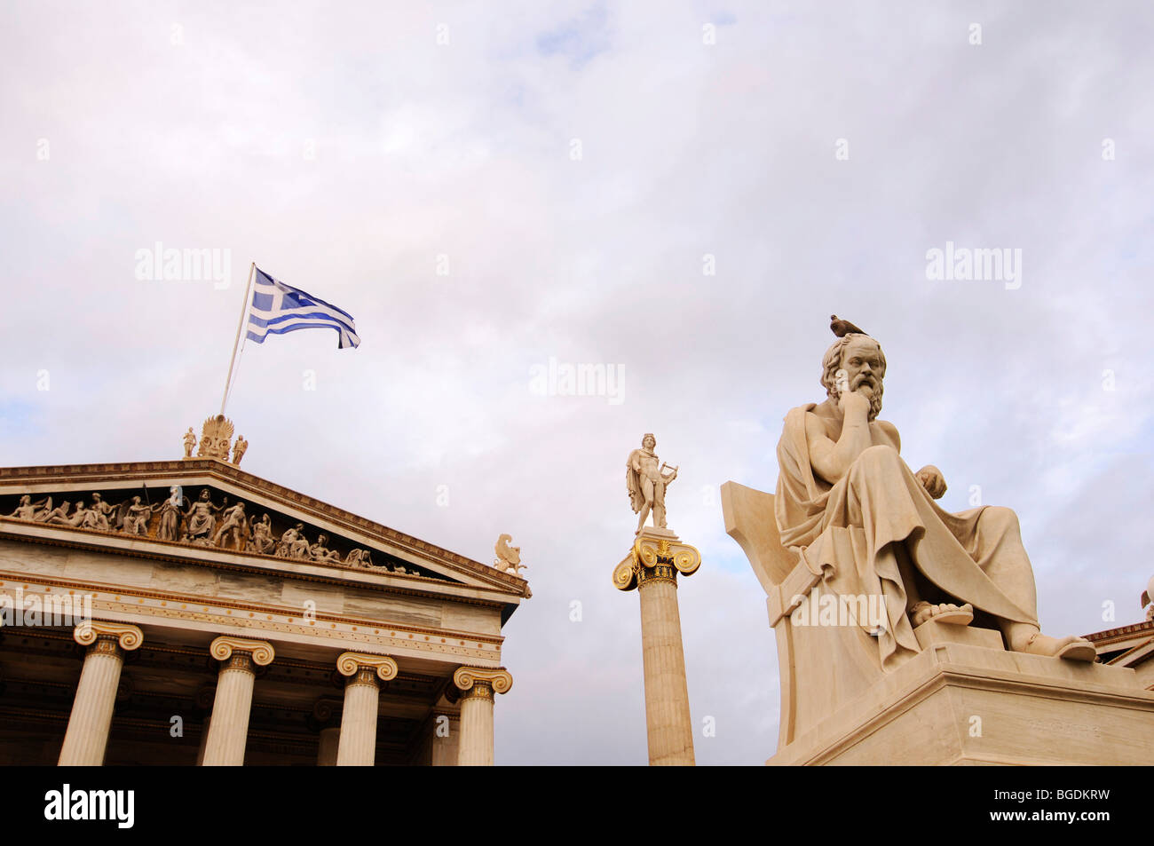 Statues in front of the Academy of Arts, Athens, Greece, Europe Stock ...