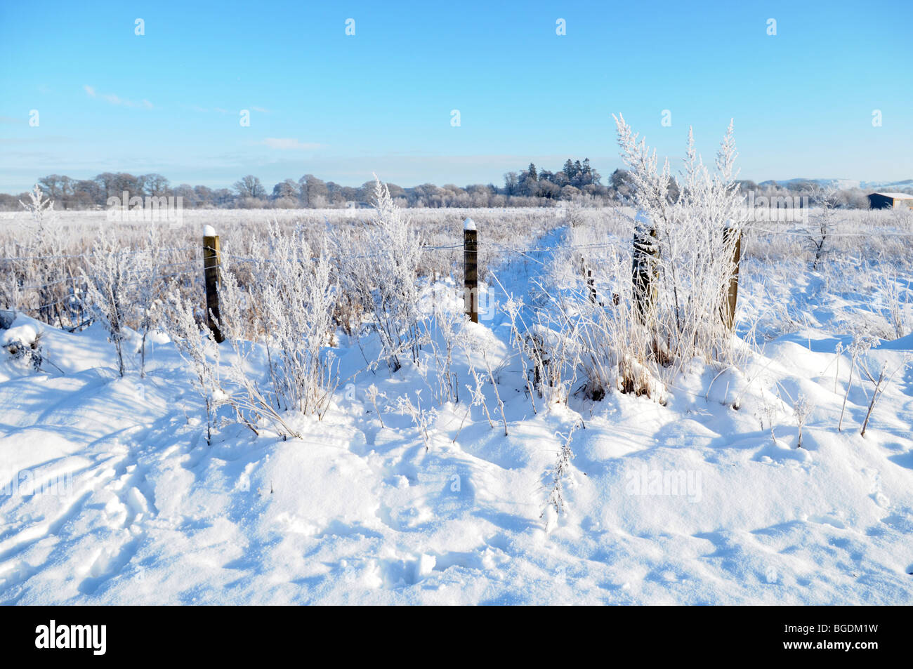 Unusually deep snow covers the land around Perth in Scotland Stock ...