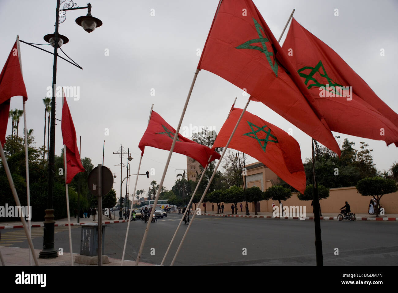 Moroccan flags in central Marrakech Stock Photo - Alamy