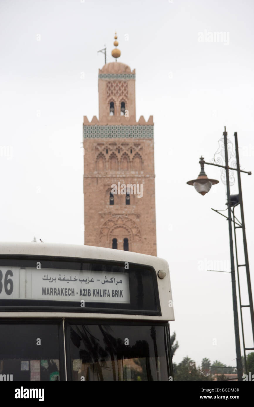 Koutoubia Mosque and bus in central Marrakech, Morocco Stock Photo - Alamy