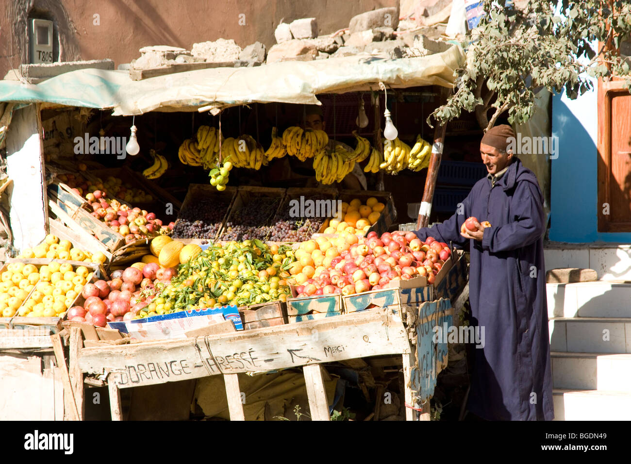 Fruit and Vegetable stall on the Main road in the village of Essaada on ...