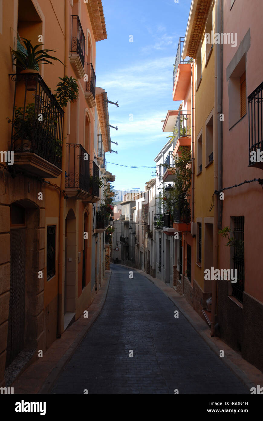 street scene in the mountain village of Relleu, Alicante Province ...