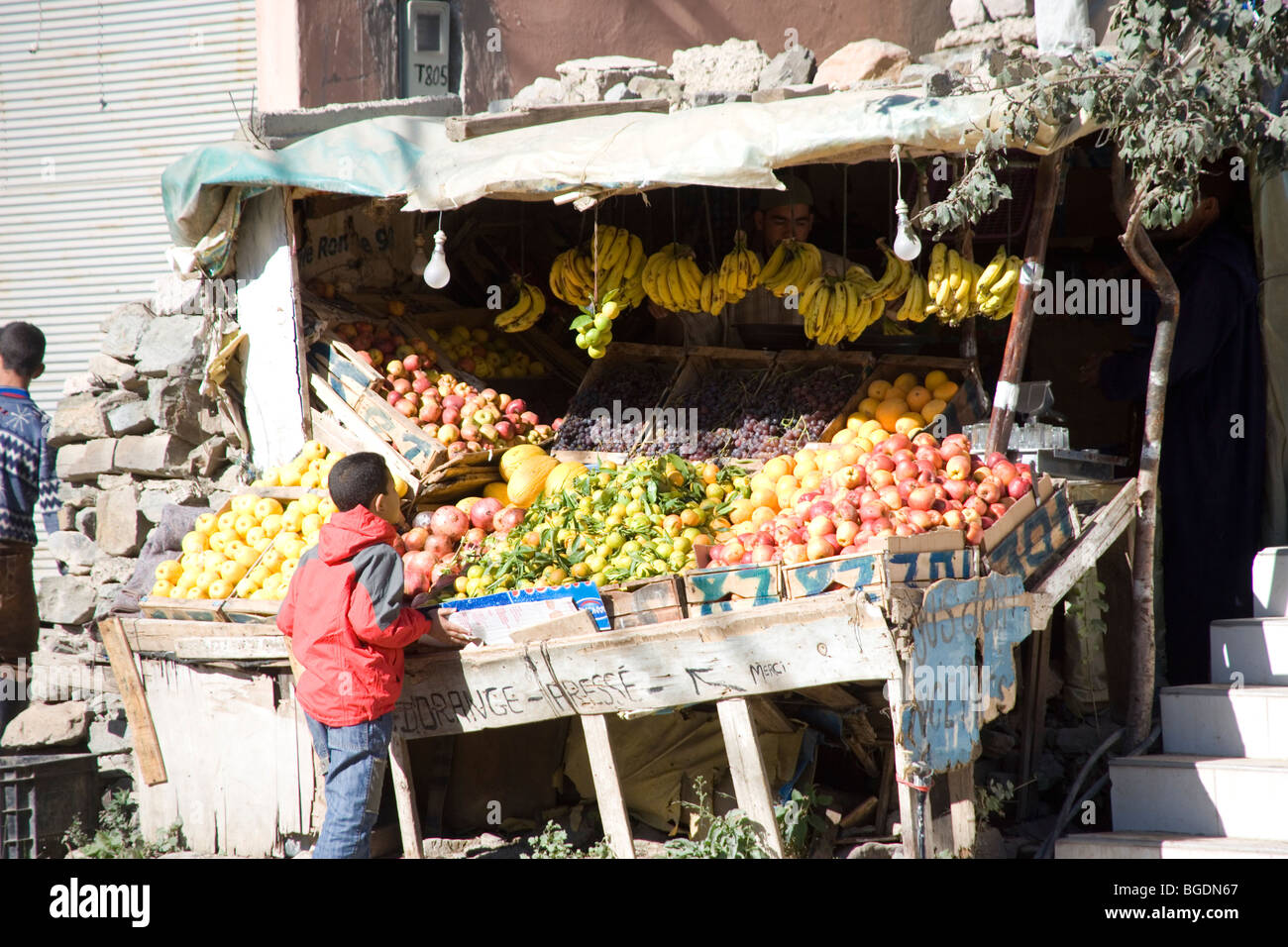 Fruit and Vegetable stall on the Main road in the village of Essaada on ...