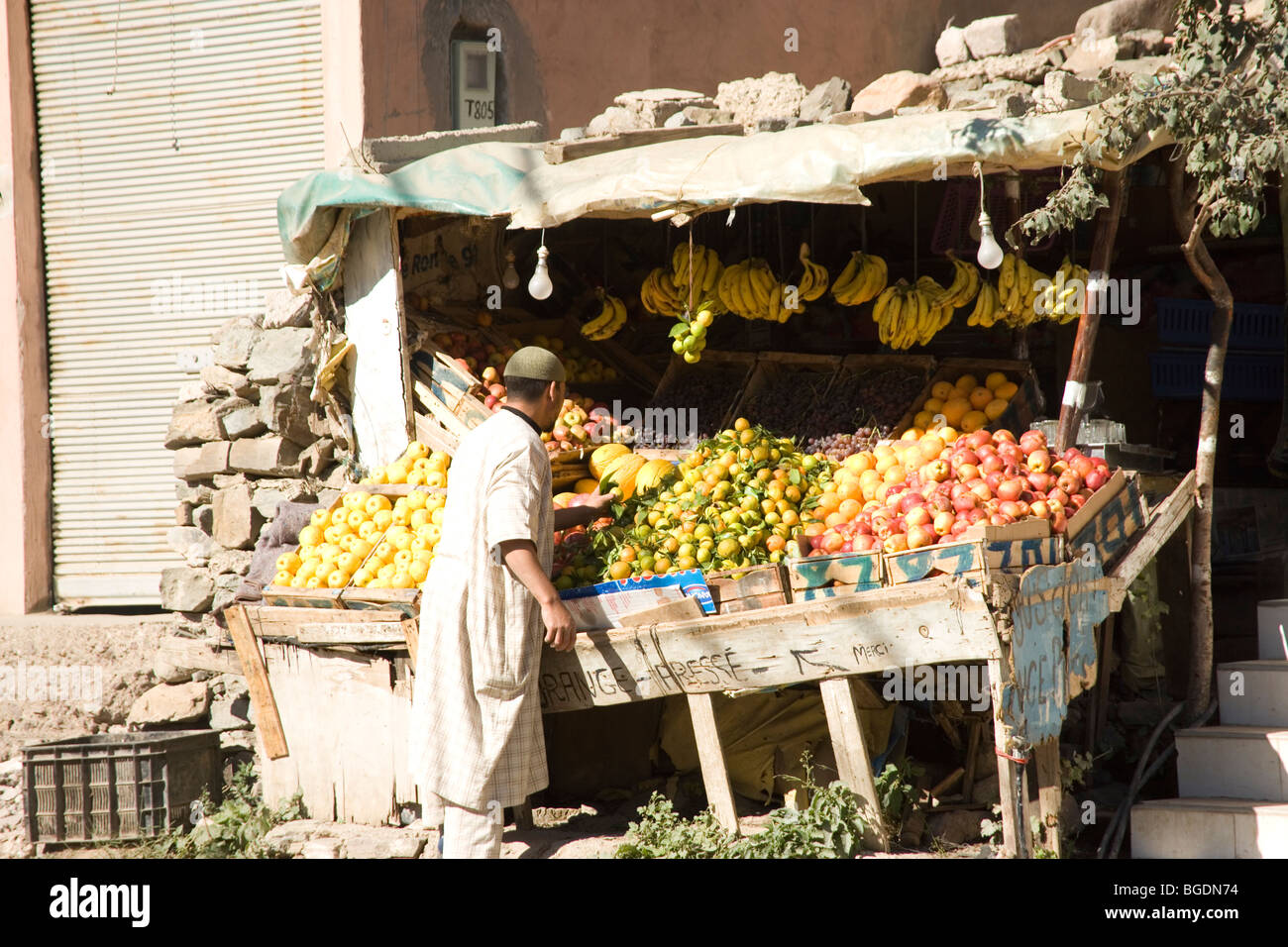 Fruit and Vegetable stall on the Main road in the village of Essaada on ...