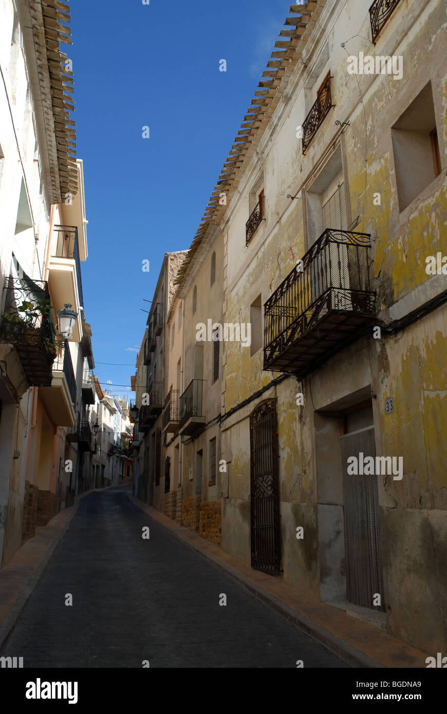 street scene in the mountain village of Relleu, Alicante Province ...
