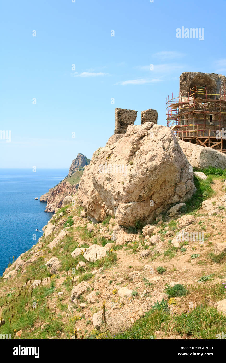 Summer coastline and view of ancient Genoese fortress (Near Balaclava ...