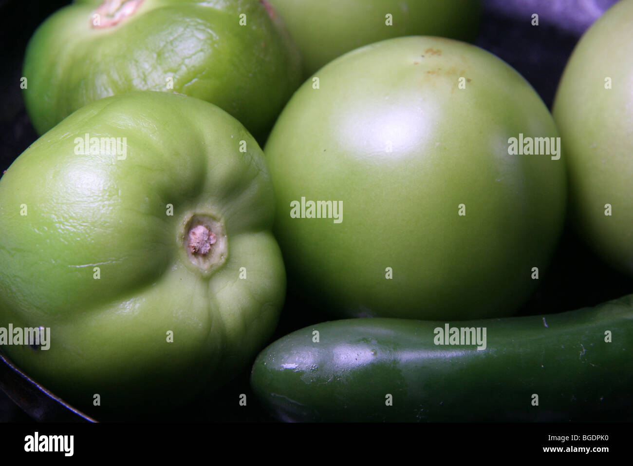 "Tomate verde", Mexican green tomato which keeps its color all the time ...
