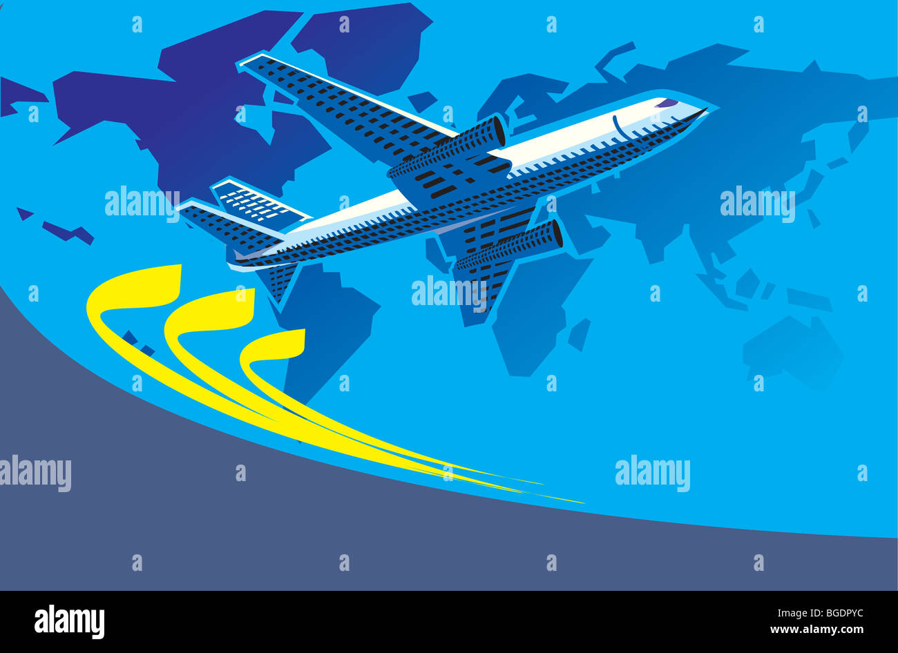 airplane flying with world map background Stock Photo - Alamy