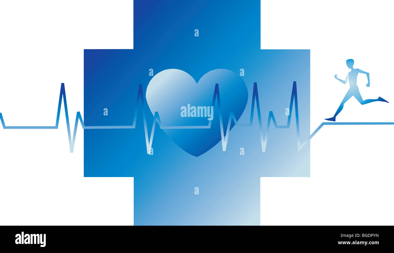 human running with a heart beat graph at background Stock Photo - Alamy