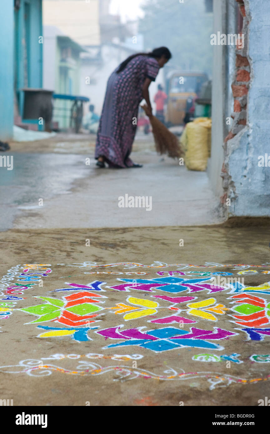Rangoli festival design in an Indian street during the festival of ...