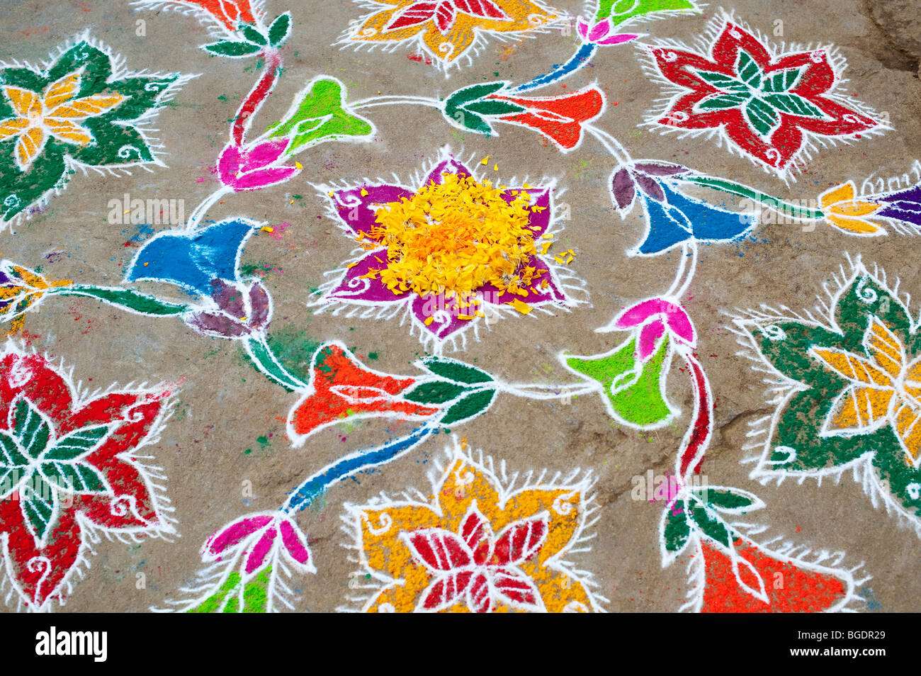 Rangoli festival design in an Indian street during the festival of ...